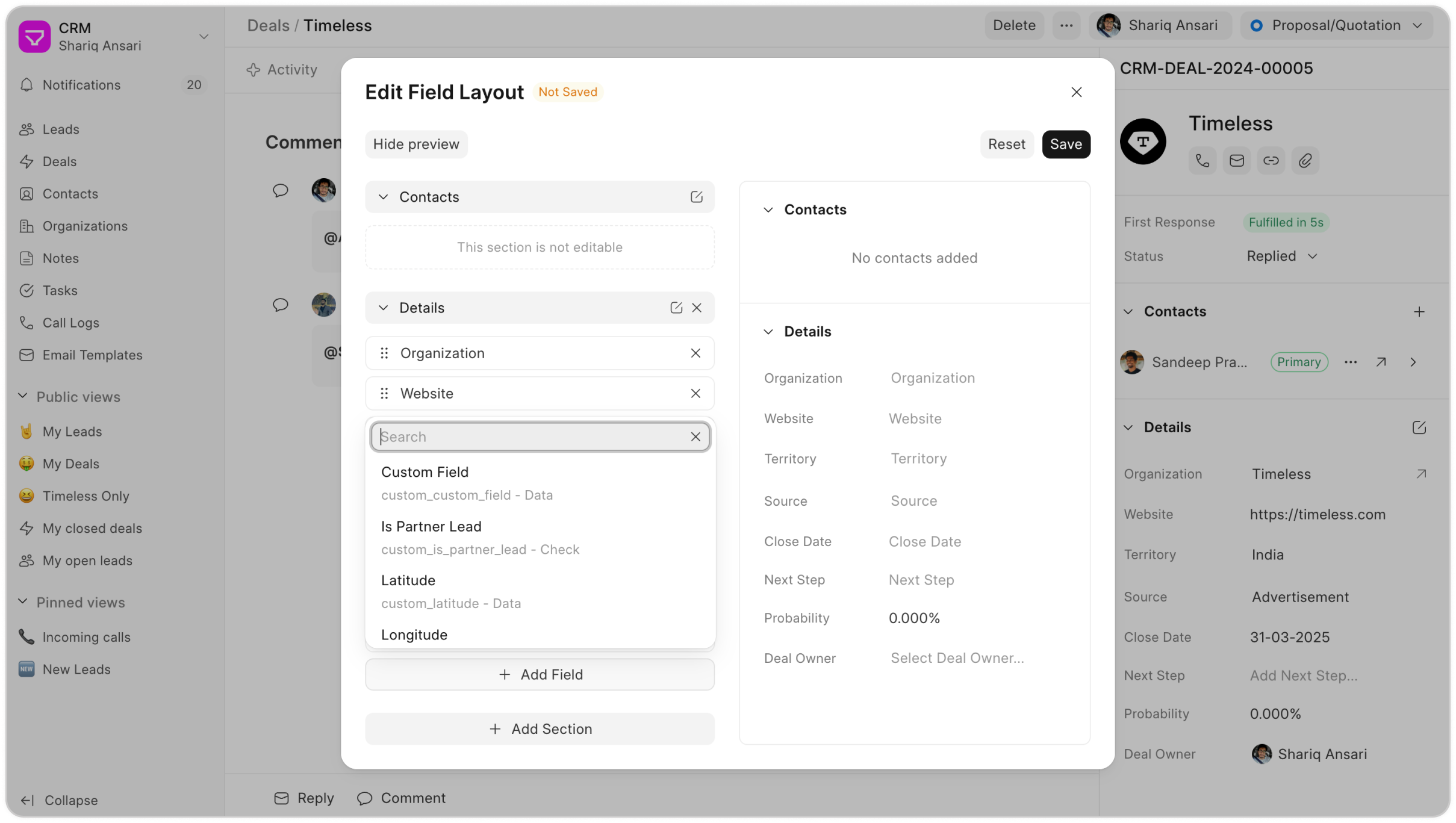 Customization & Controls - Frappe CRM