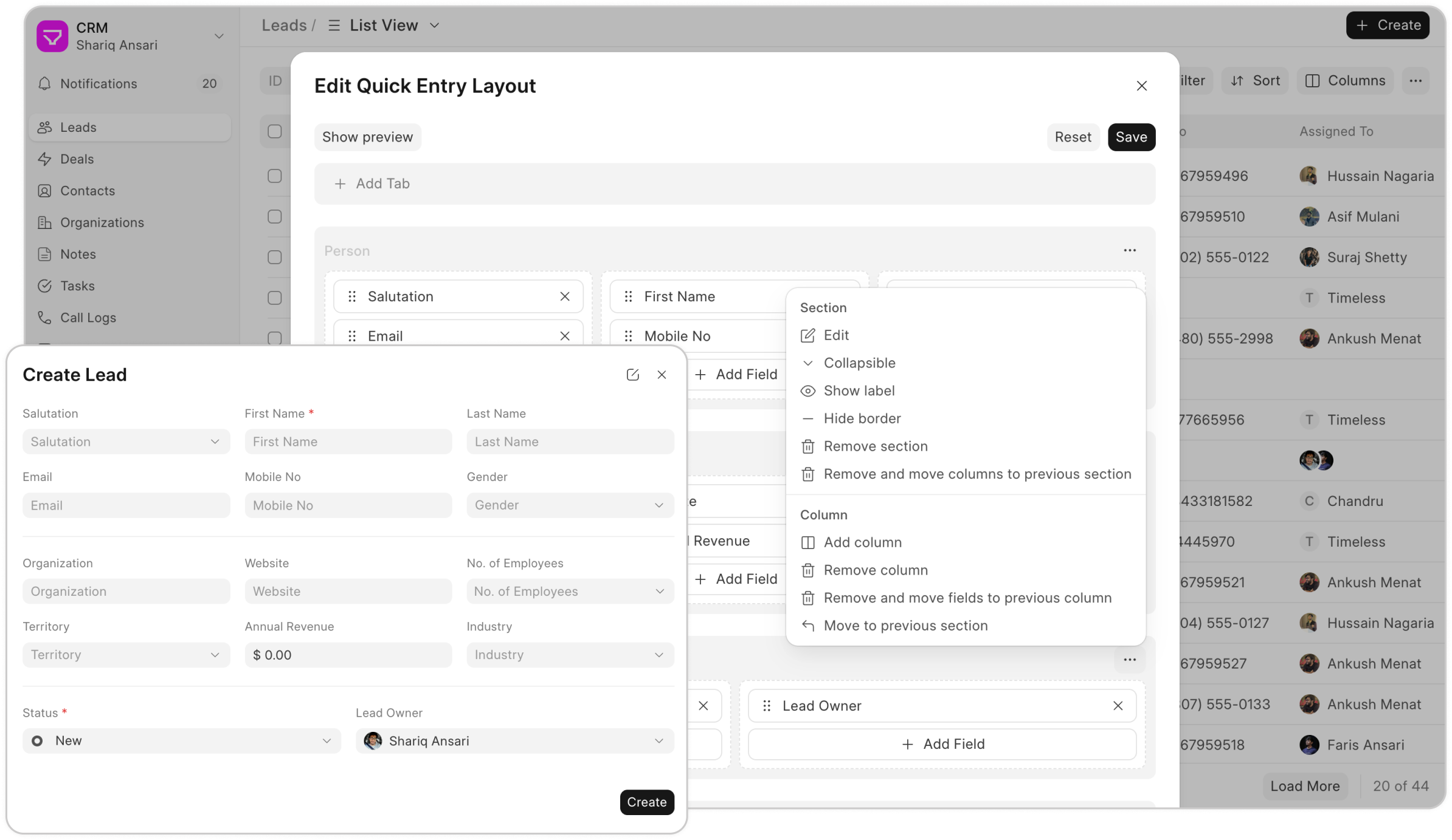 Customization & Controls - Frappe CRM