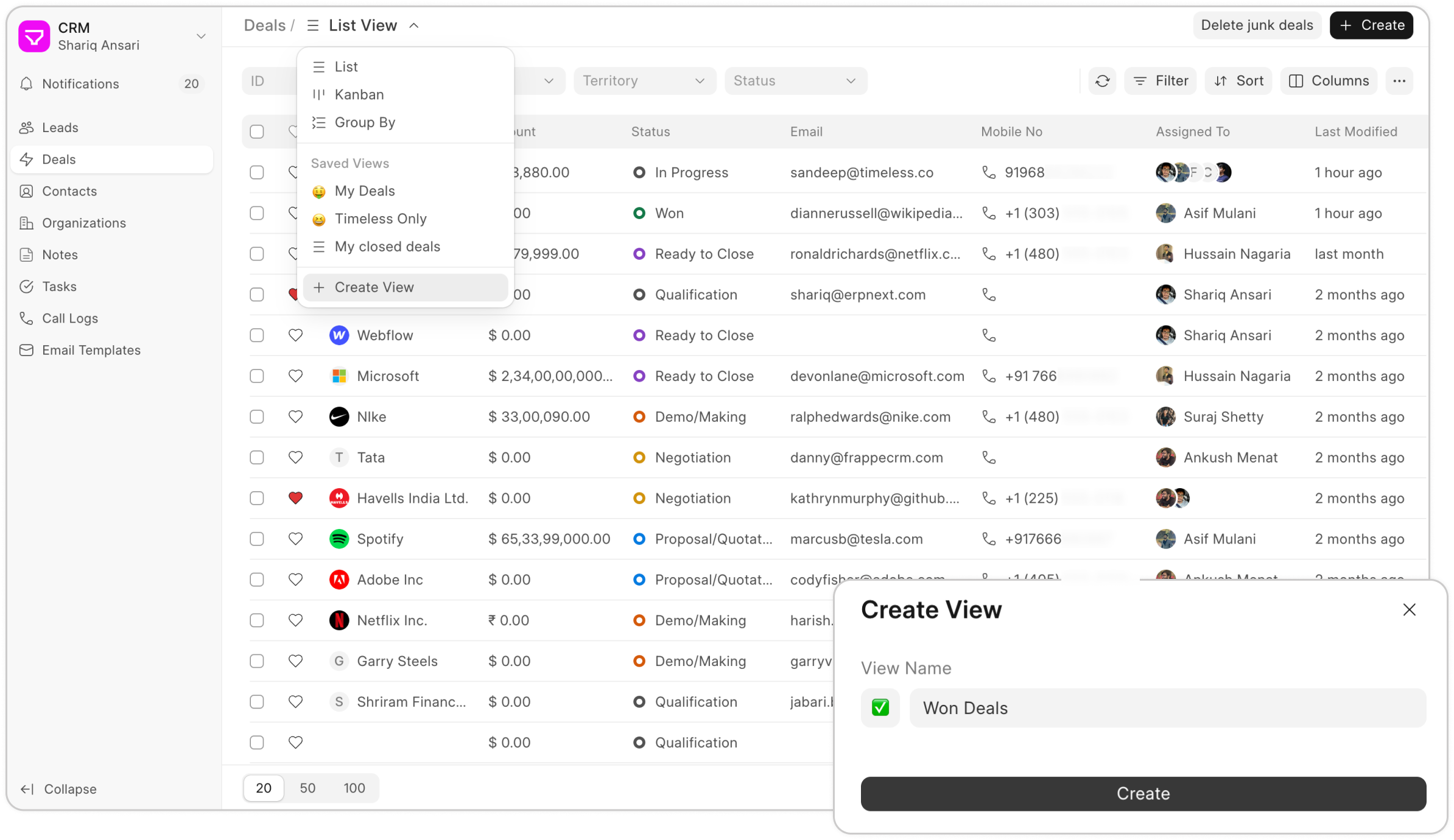 Views & Reports - Frappe CRM