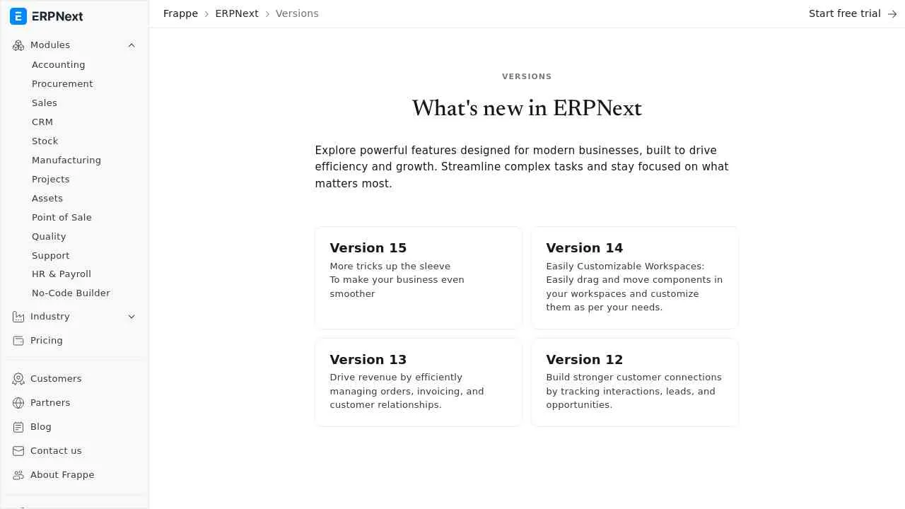 Versions | ERPNext