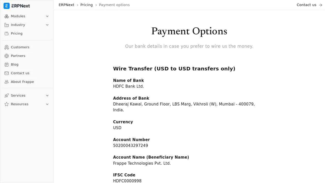 Payment options - ERPNext