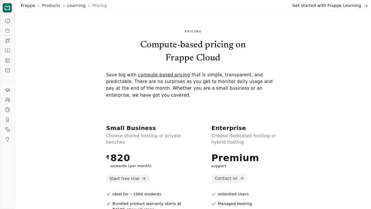 Pricing - Frappe Learning