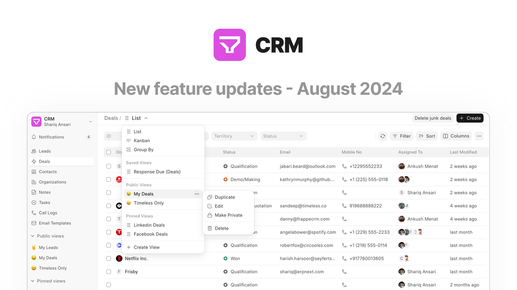 What's new in Frappe CRM - August 2024 | Frappe Blog